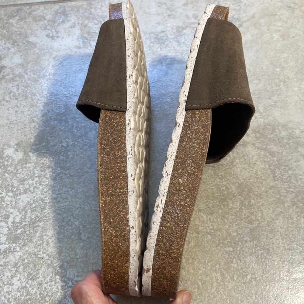 Biostep Suede Brown Leather Cork Footbed Slides - Gem